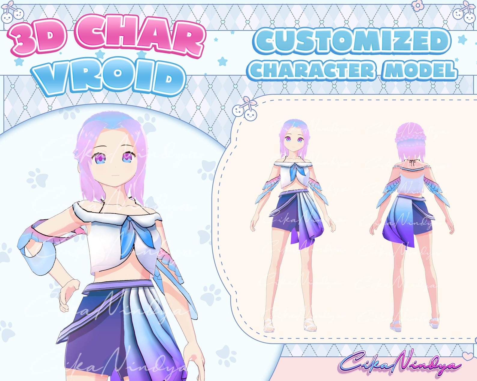 Colorful and Vibrant 3D Vroid Character Anime Pink and Blue - Etsy