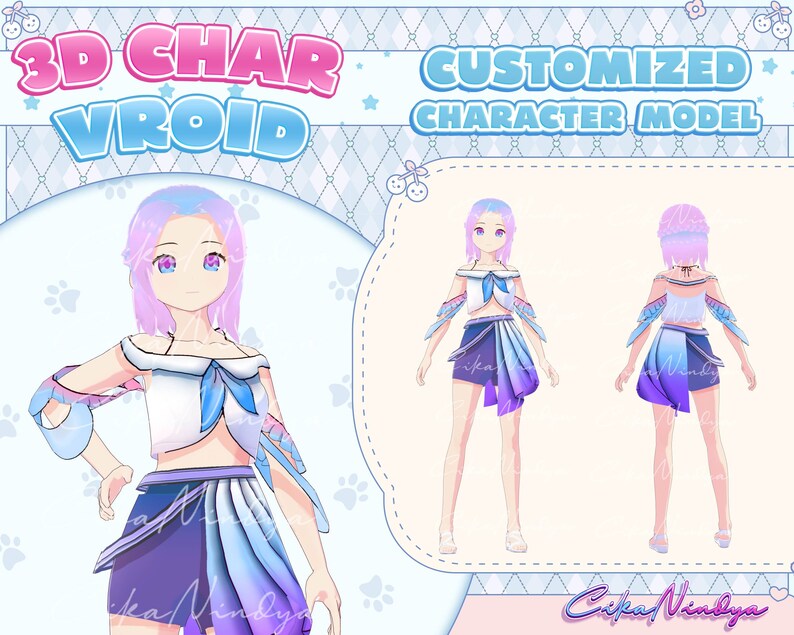 Colorful and Vibrant 3D Vroid Character Anime Pink and Blue - Etsy