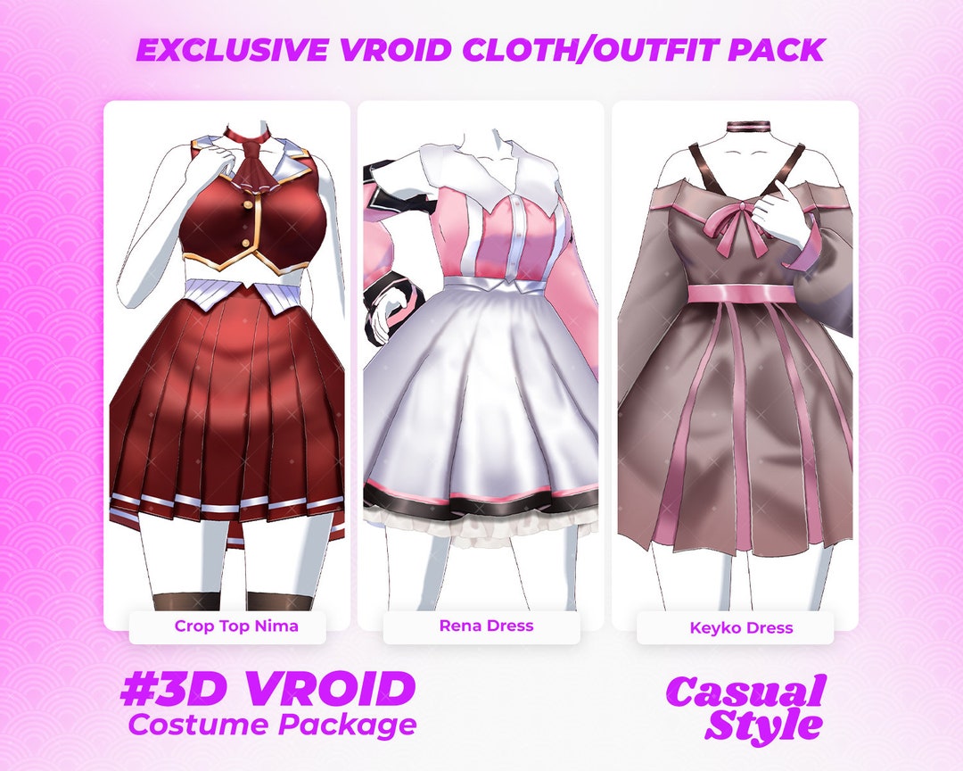Vroid Clothing Pack | Trendy and Versatile Outfits Casual Pink Dress ...