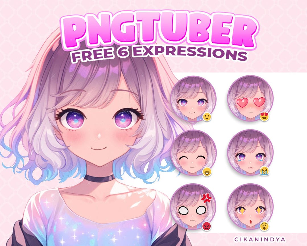 Adorable Chibi PNG Tuber Avatar With Pastel Ombre Hair and Starry Eyes ...