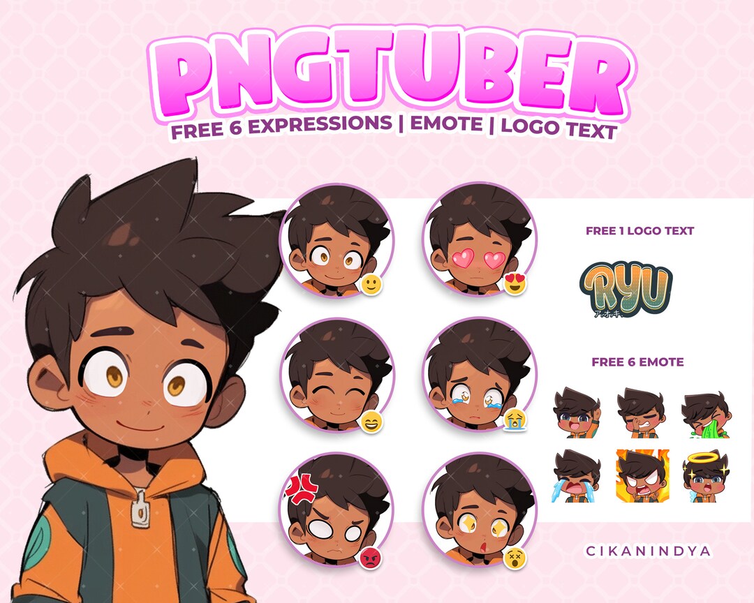 Ryu Boy Pngtuber Avatar: 6 Expressions, Emotes & Text Logo - Etsy