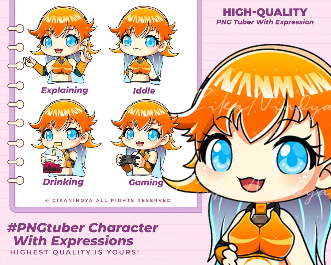 PNG Tuber Chibi Orange Hair Girl for Stream Enhancement Pngtuber Avatar ...