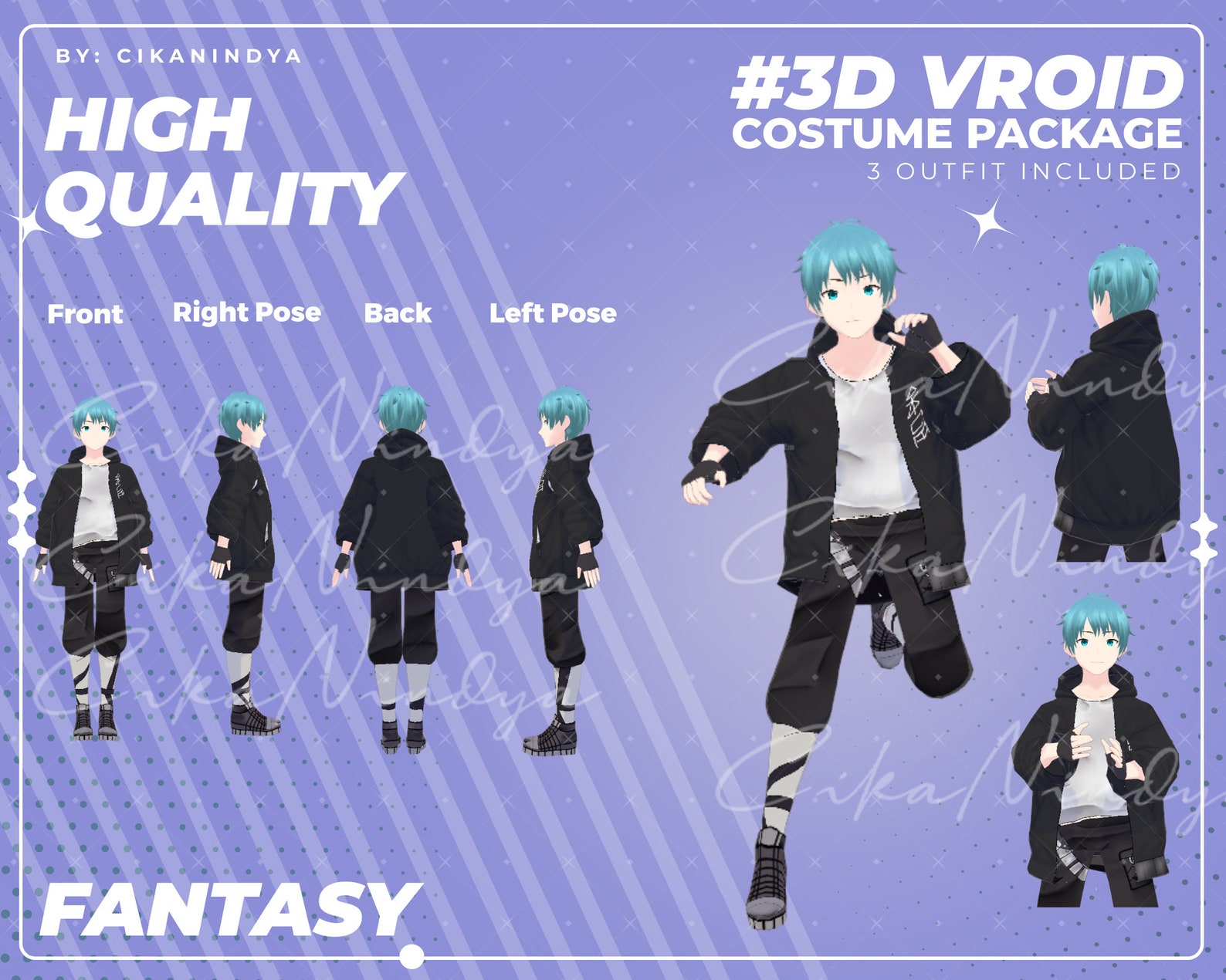 Digital Male Fantasy Vroid Outfits Blue & Black Bundle Vroid - Etsy