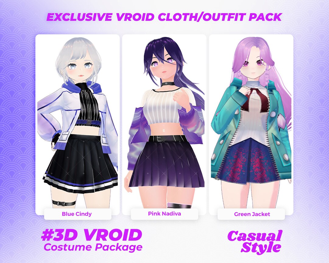 Vroid Outfit Pack: Casual Avatar Fashion (3-in-1 .vroidcustomitem File ...