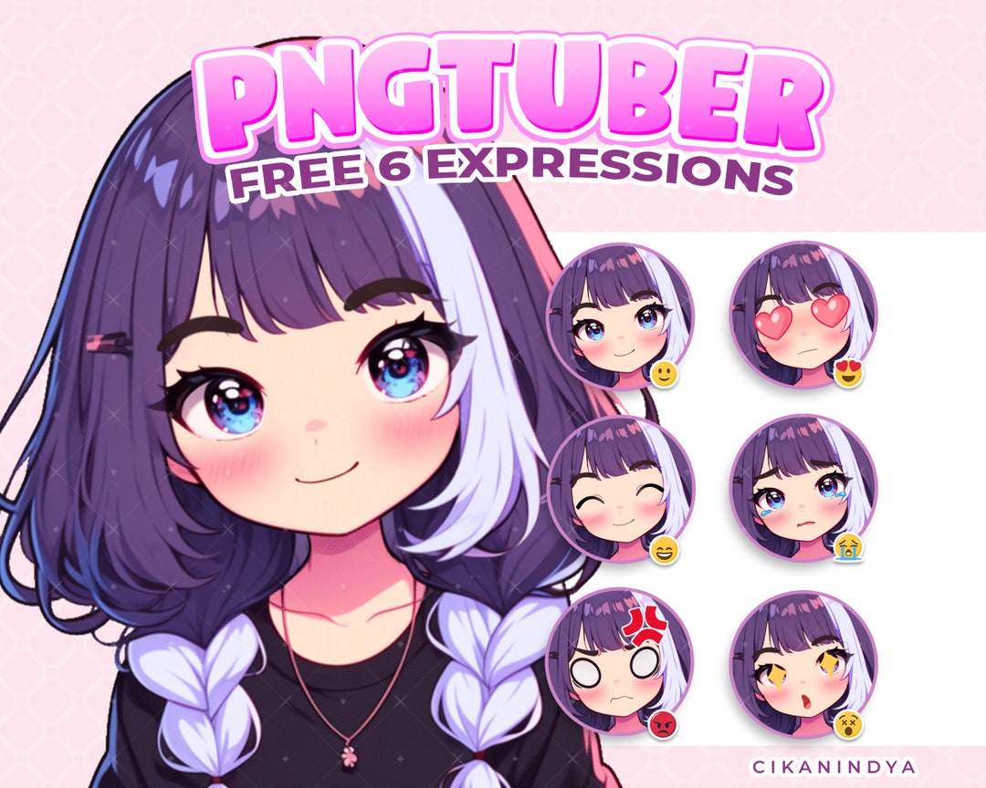 PNG Tuber | Chibi Girl With Dual-toned Hair and Braids | Get 6 Poses ...