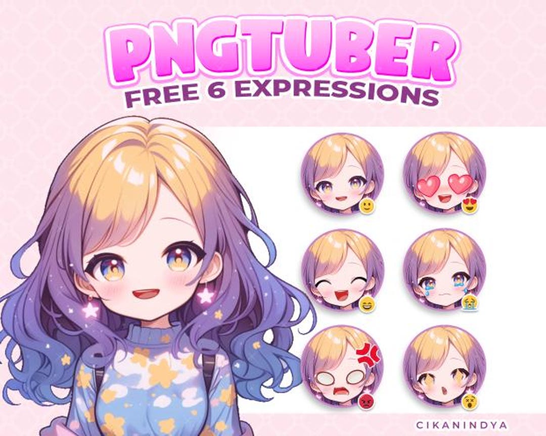 Chibi PNG Tuber: Golden Blonde Ombre Hair, 6 Animated Expressions - Etsy