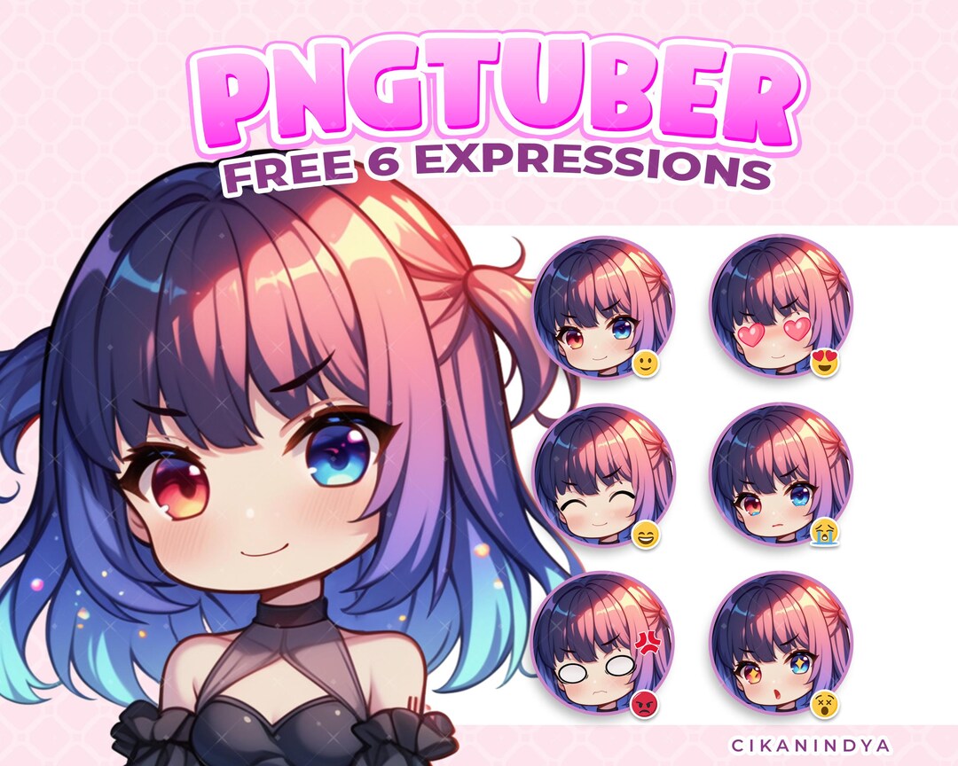 Chibi Girl Pngtuber Model: Dual-color Hair, 6 Poses (digital Stream ...