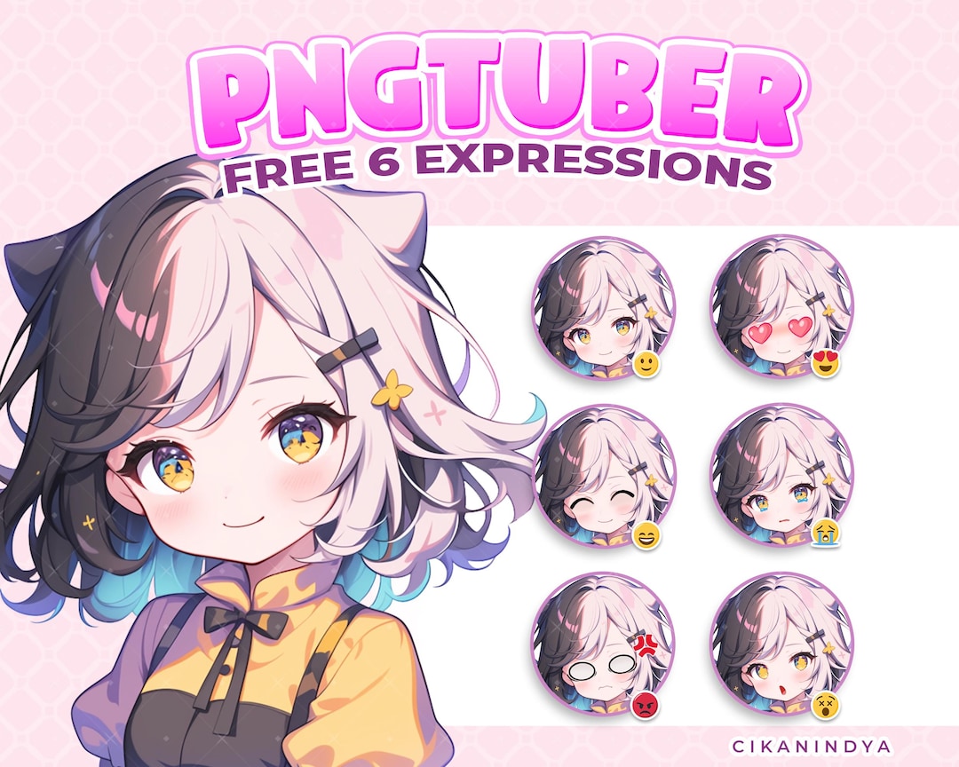 PNG Tuber | Cute Anime Style Vtuber Avatar With Cat Ears and Two-tone ...