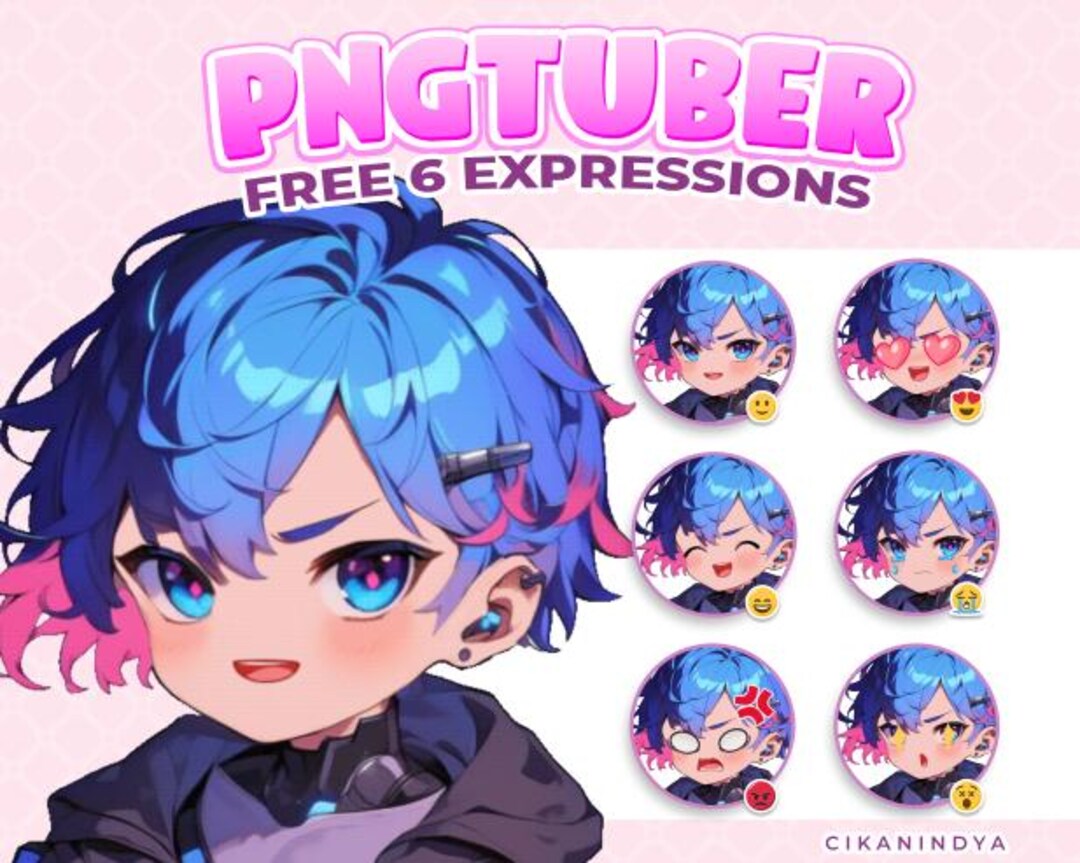 Custom-like Pngtuber Model – Smooth Animated Blue and Pink-haired ...