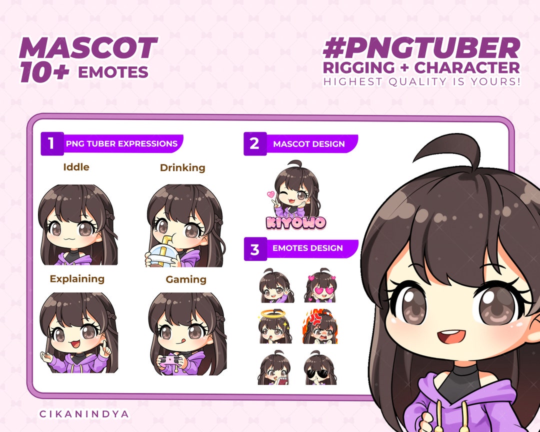 Pngtuber | PNG Tuber Pack Kiyowo Chibi Girl | Bonus Maskot | 12 Discord ...