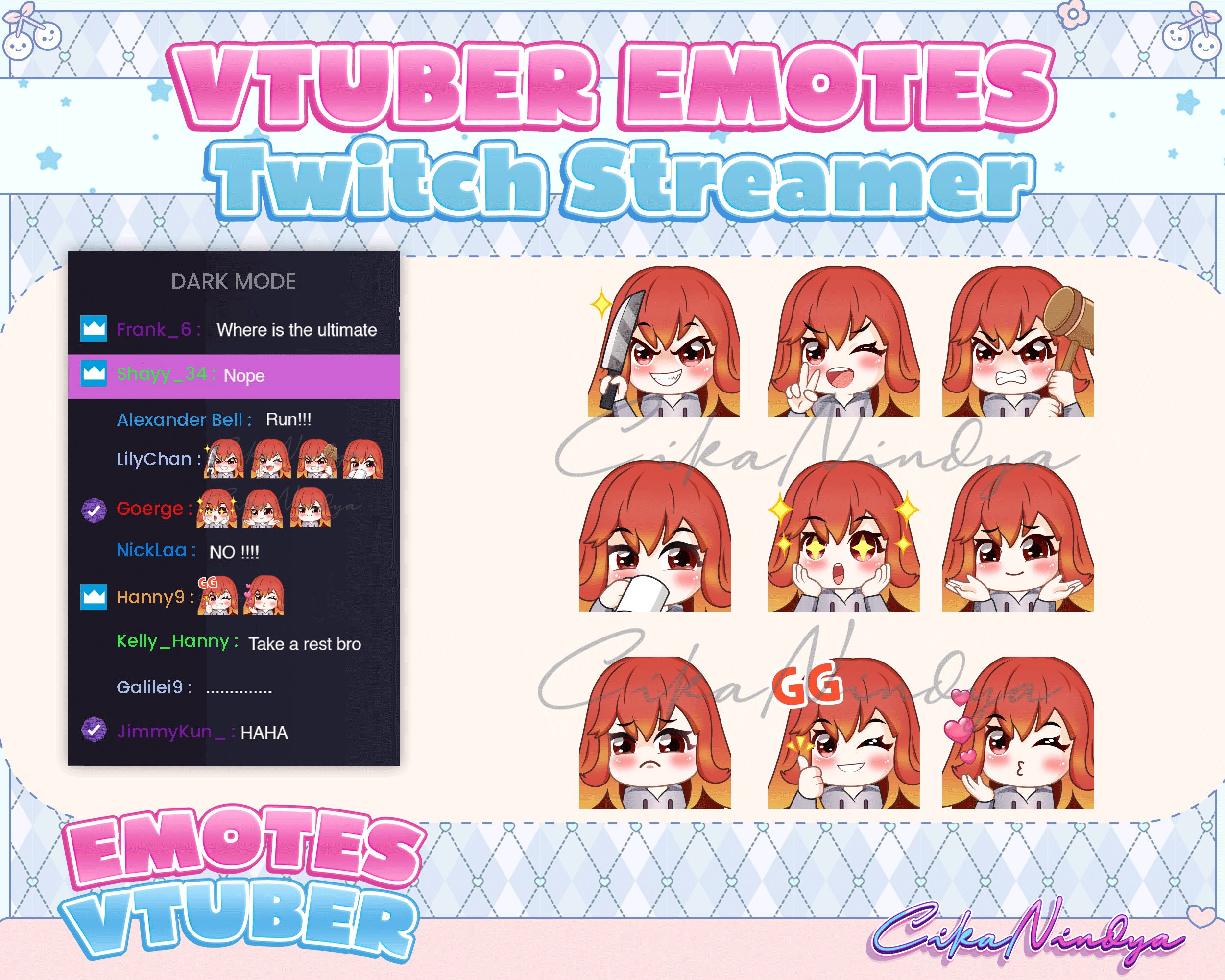 Reflect Your Personality With Vtuber Emote Girl Fire 25 Pose for Twitch ...
