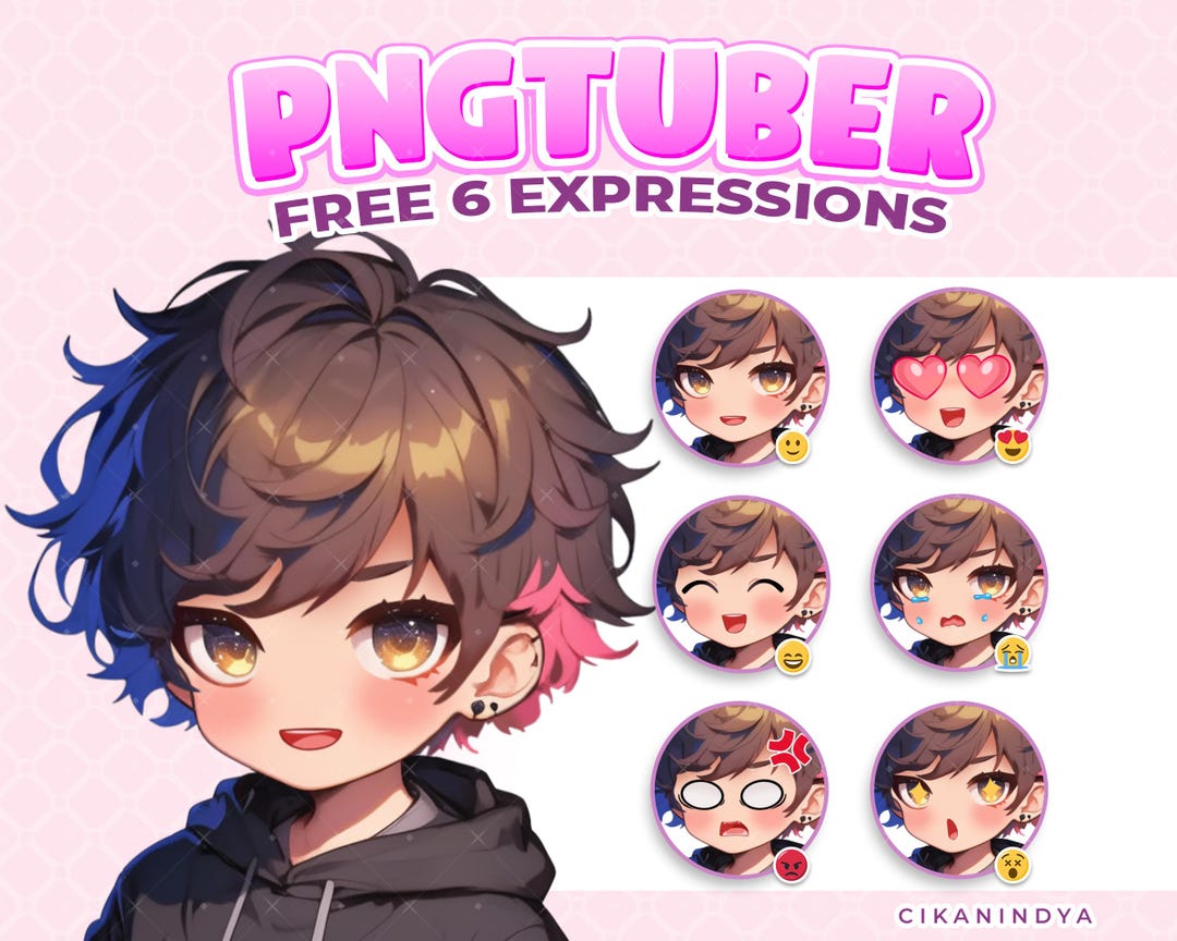 Custom-like Pngtuber – Male Chibi Avatar With Blue and Pink Hair ...
