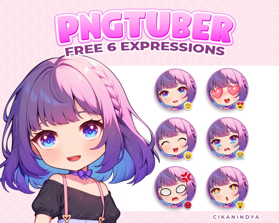 Animated Custom Chibi Pngtuber – Playful Purple and Pink Design - Etsy