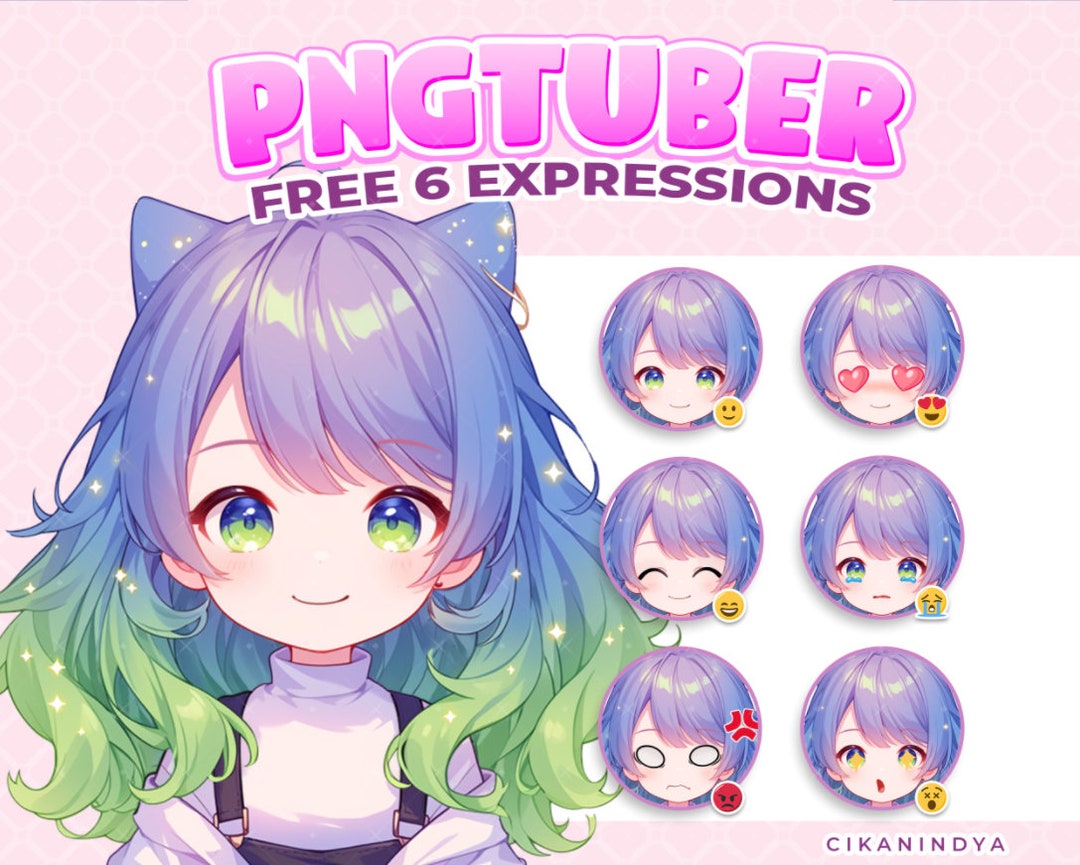 PNG Tuber | Soft Pastel Hair PNG Tuber Girl for Cute Streaming | 6 Pose Expressions | Pngtuber ...