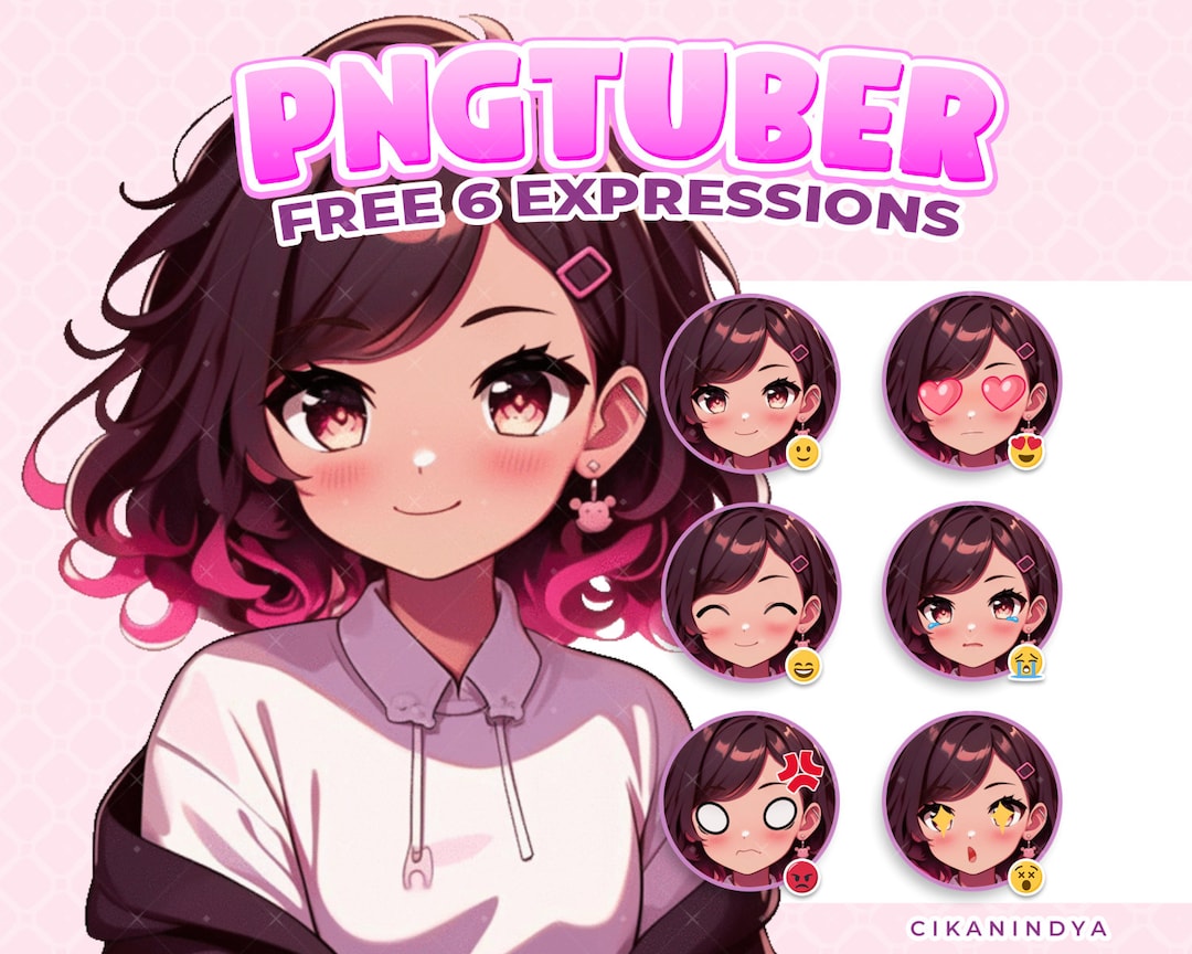 Chibi PNG Tuber Avatar | Pink Highlights, 6 Poses (.veadomini File) - Etsy