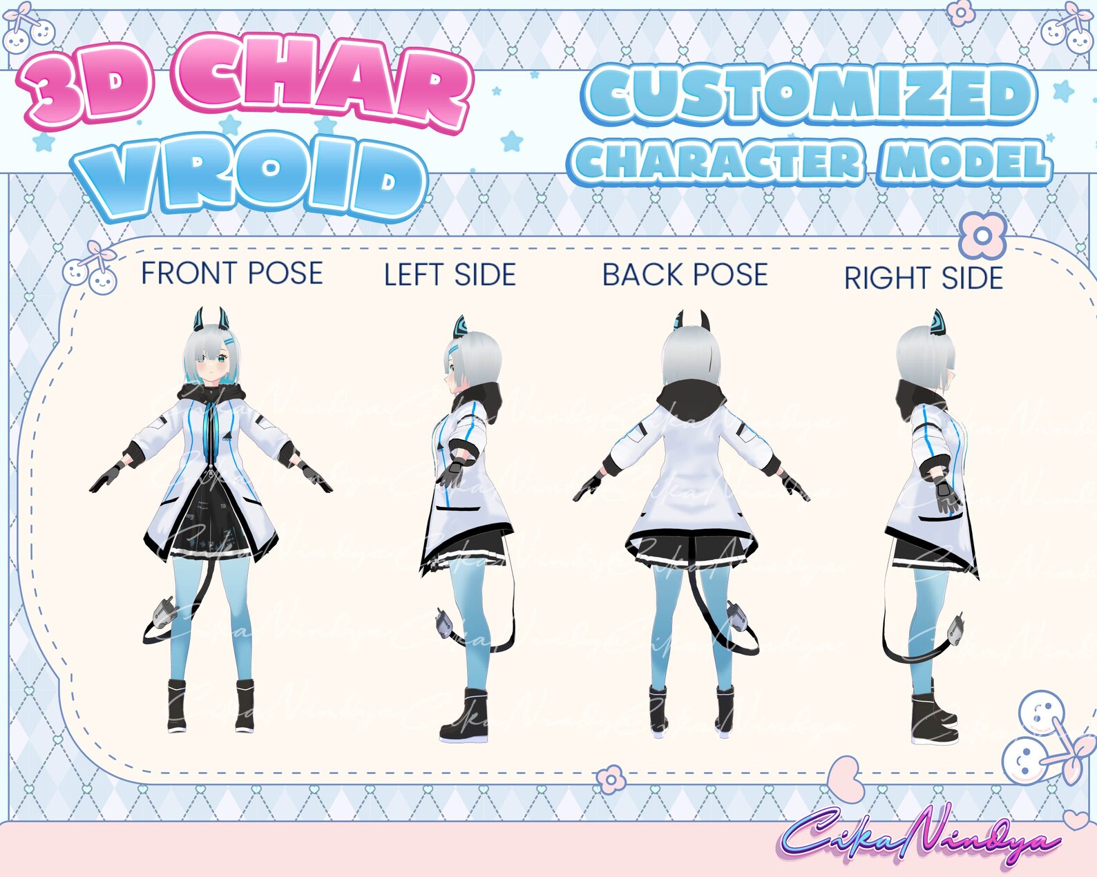 Innovative Style 3D Vroid Character White Hair Cyber Anime - Etsy