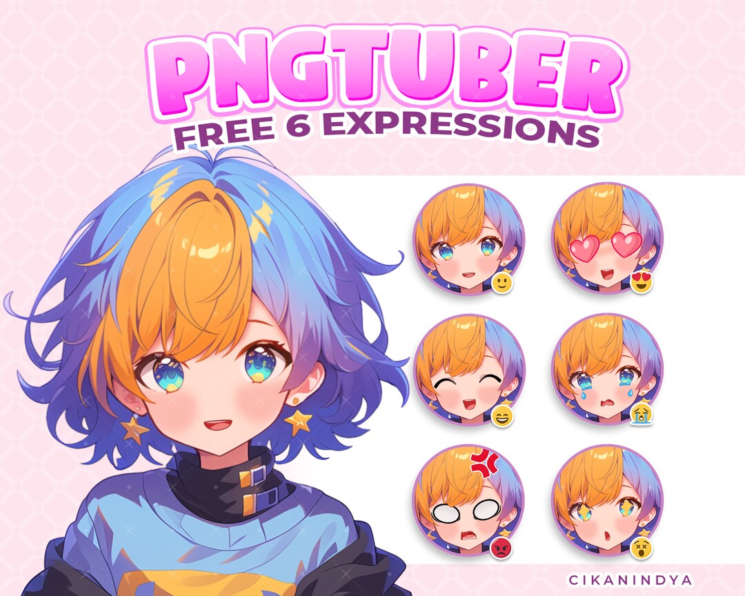PNG Tuber | Avatar Design With Blue-yellow Hair and Sparkling Eyes ...