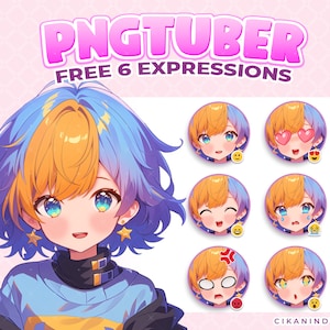 PNG Tuber | Avatar Design With Blue-yellow Hair and Sparkling Eyes ...