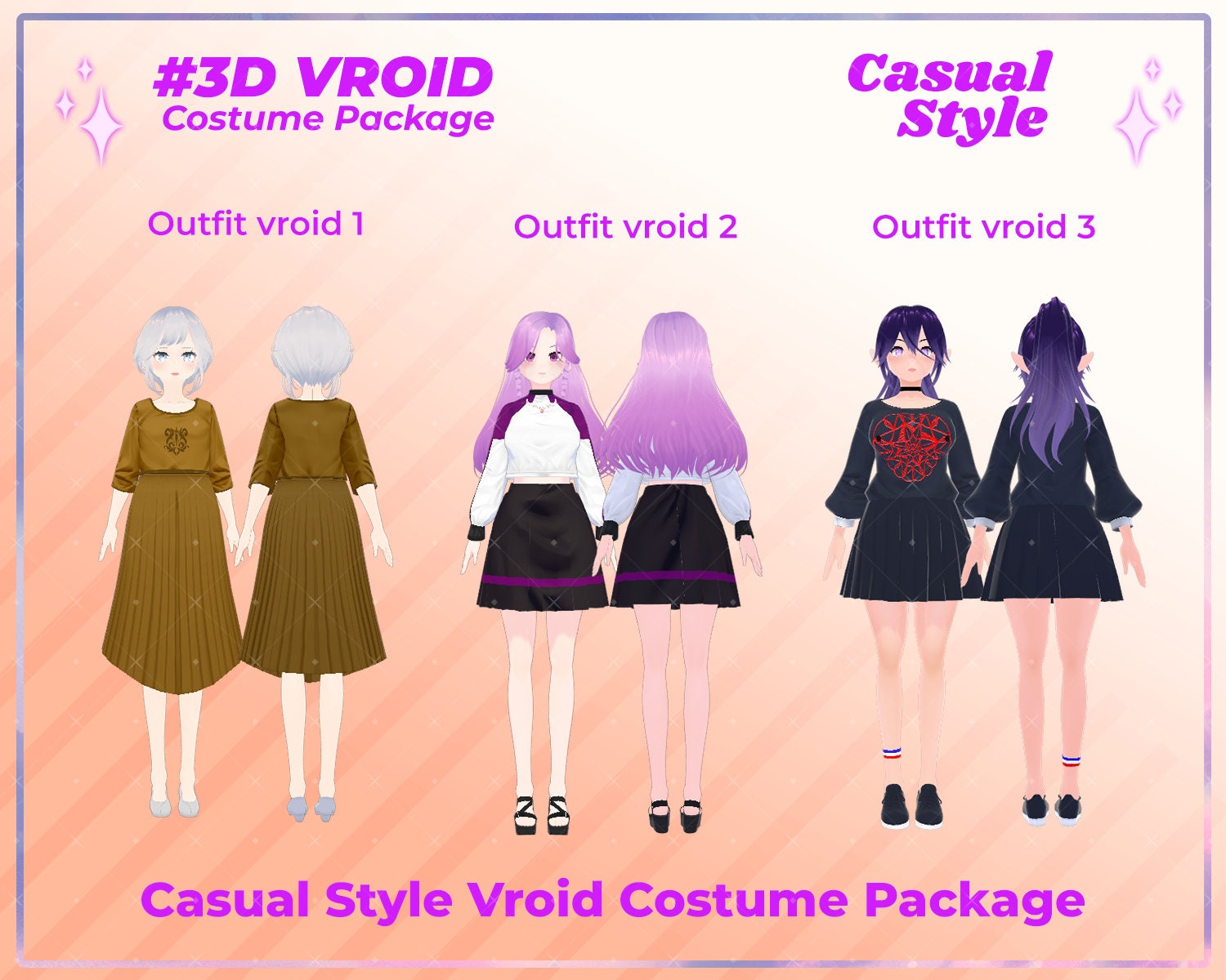 3 In 1 Vroid Casual Outfits Collection For Virtual Girls Etsy