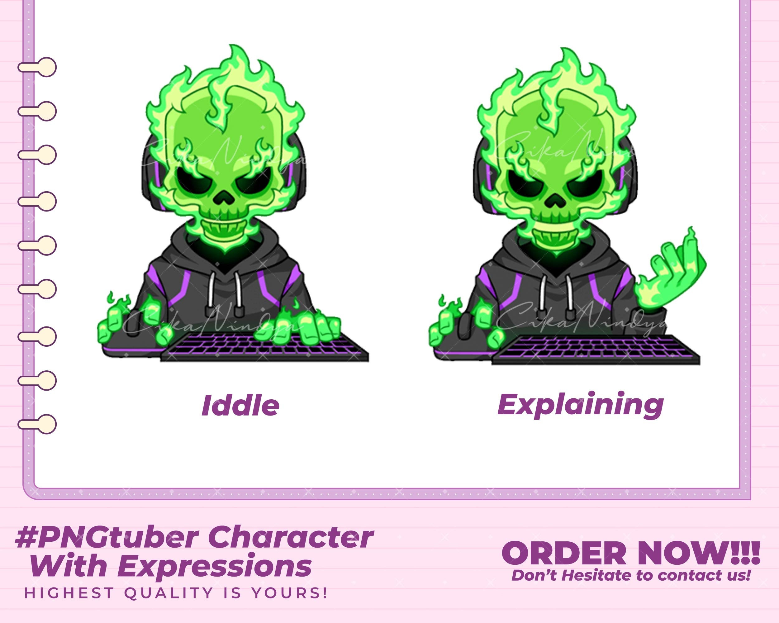 Green Fire Skull Pngtuber Model: Streaming Avatar - Etsy