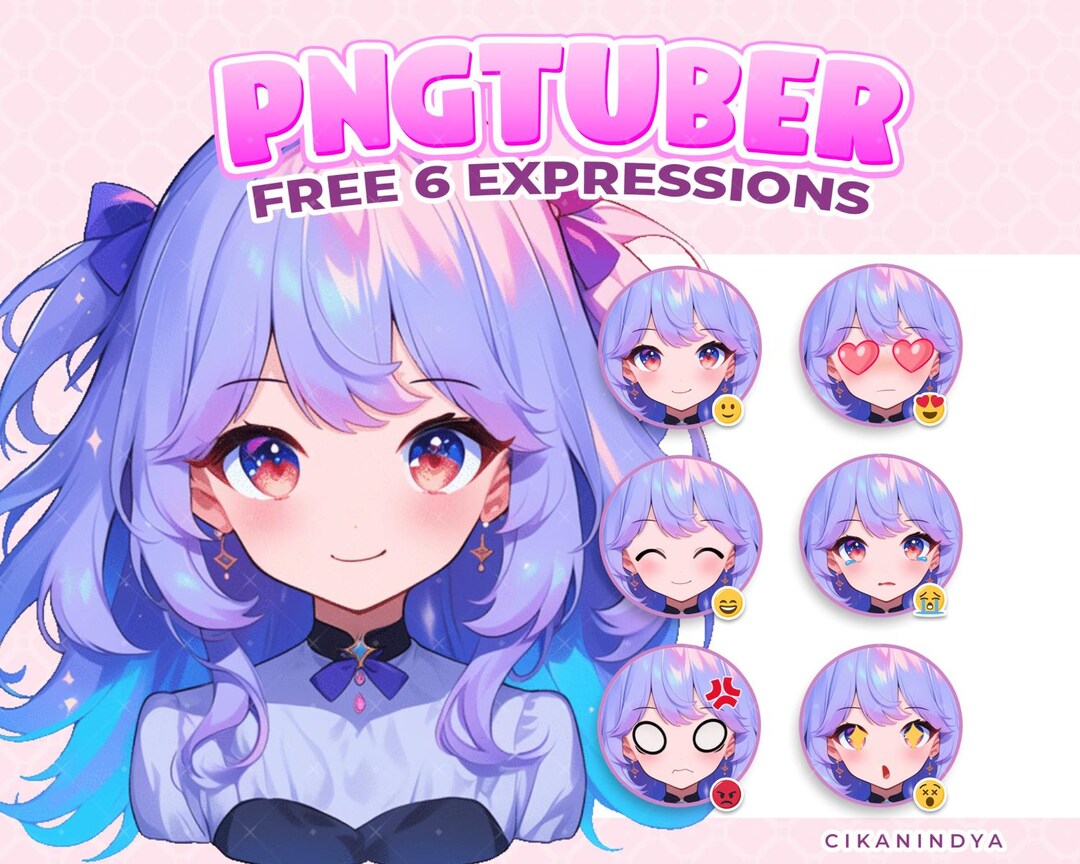Chibi PNG Tuber Avatar: Purple-blue Twin-tails, 6 Poses (digital ...