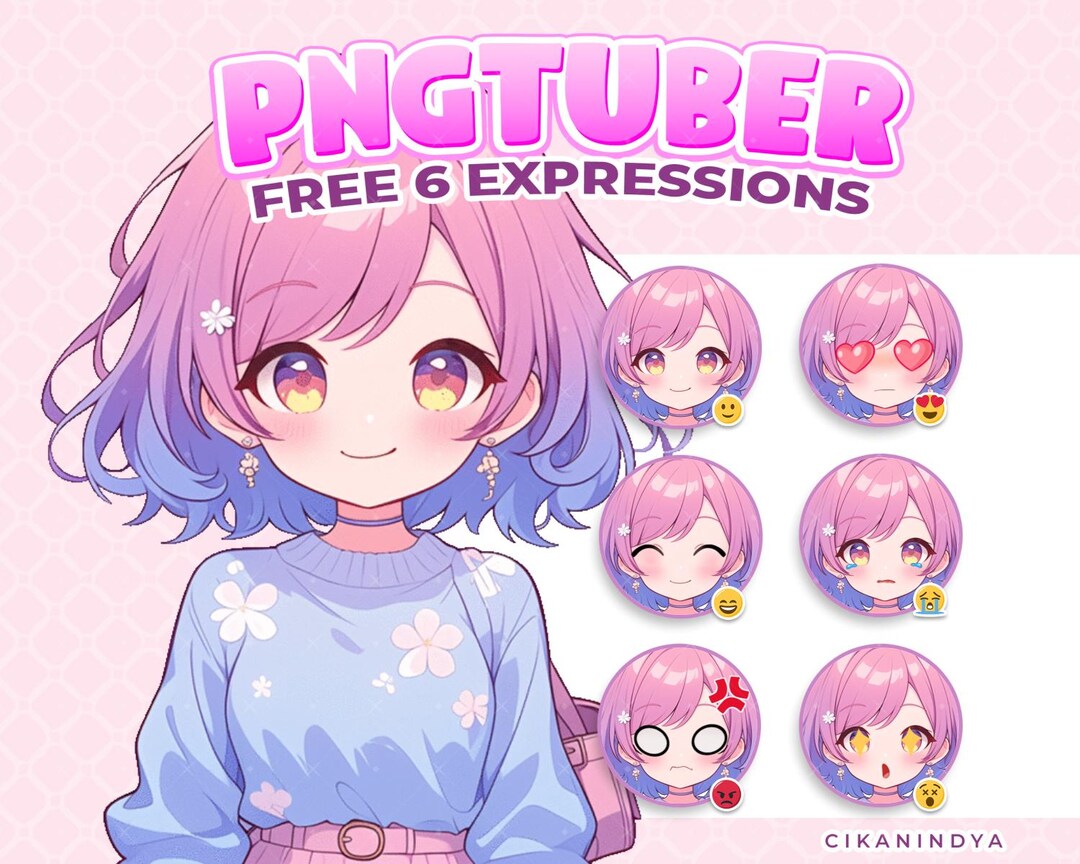 Chibi Pngtuber Model: Soft Pink & Blue Hair, Floral Accents - Etsy