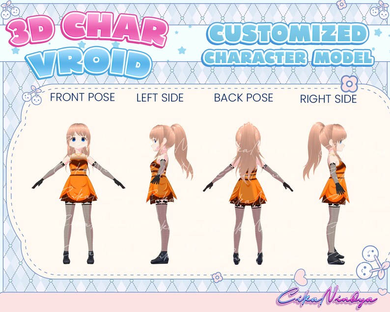 3D Vroid Character Vroid 3D Virtual Model Streamer Avatar - Etsy