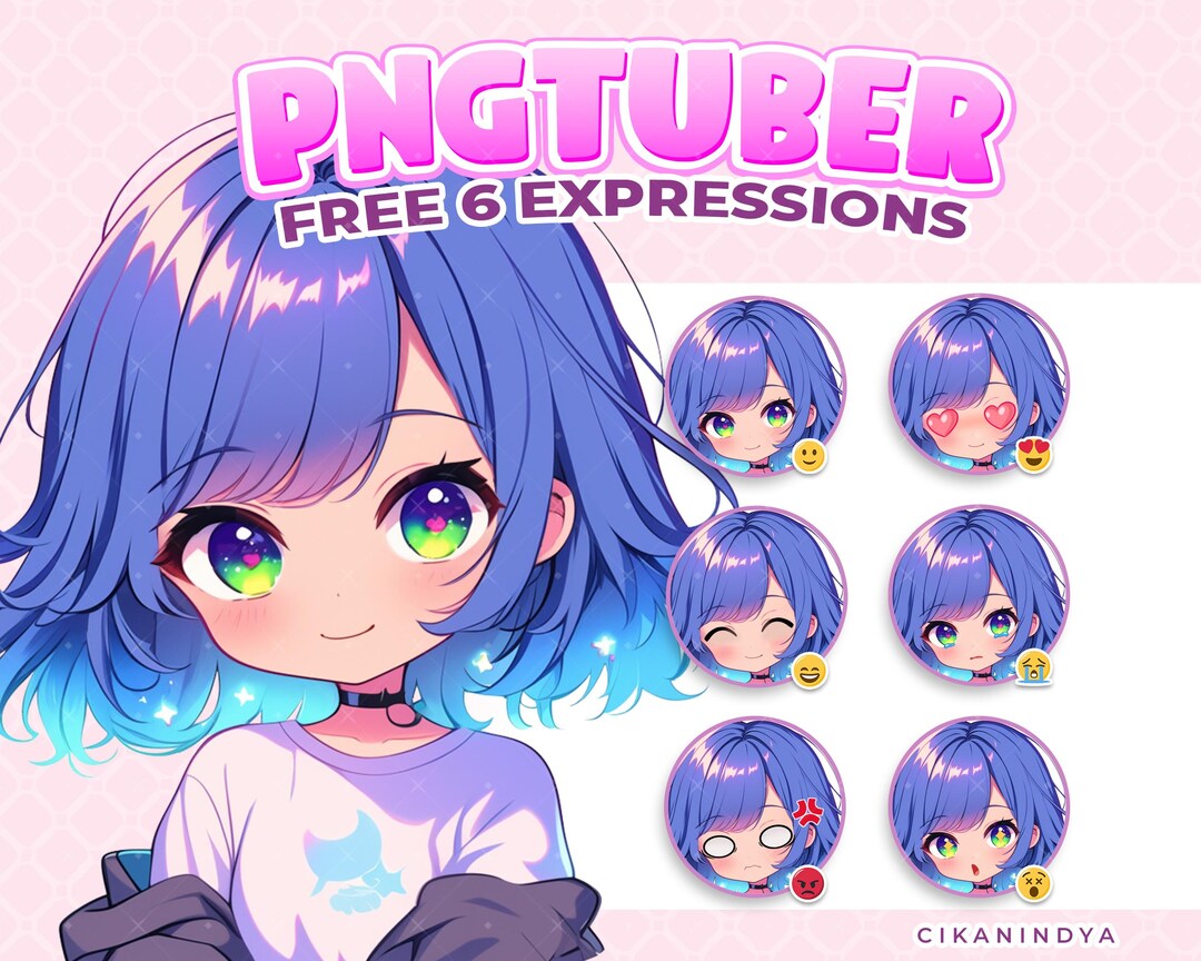 PNG Tuber | Kawaii Anime Vtuber With Pastel Blue Gradient Hair | Get 6 ...