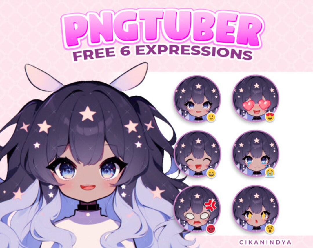 PNG Tuber | Celestial Bunny Kawaii Chibi With Starry Hair and Bunny ...