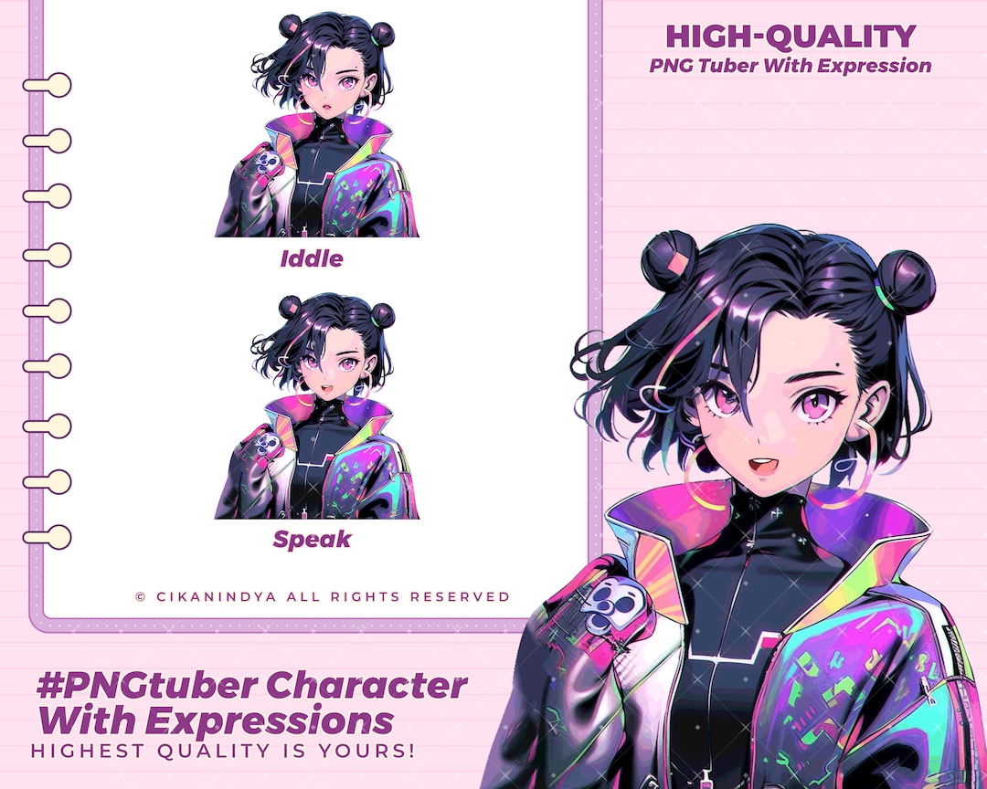 Cyberpunk PNG Tuber Avatar: 2 Pose Expressions for Streamers - Etsy