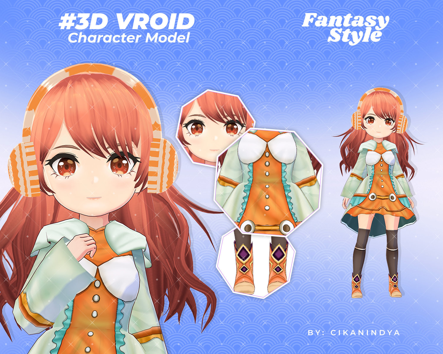Advanced 3D Vroid Avatar Kitsune Chibi Girl for Gaming & Streaming 3D ...