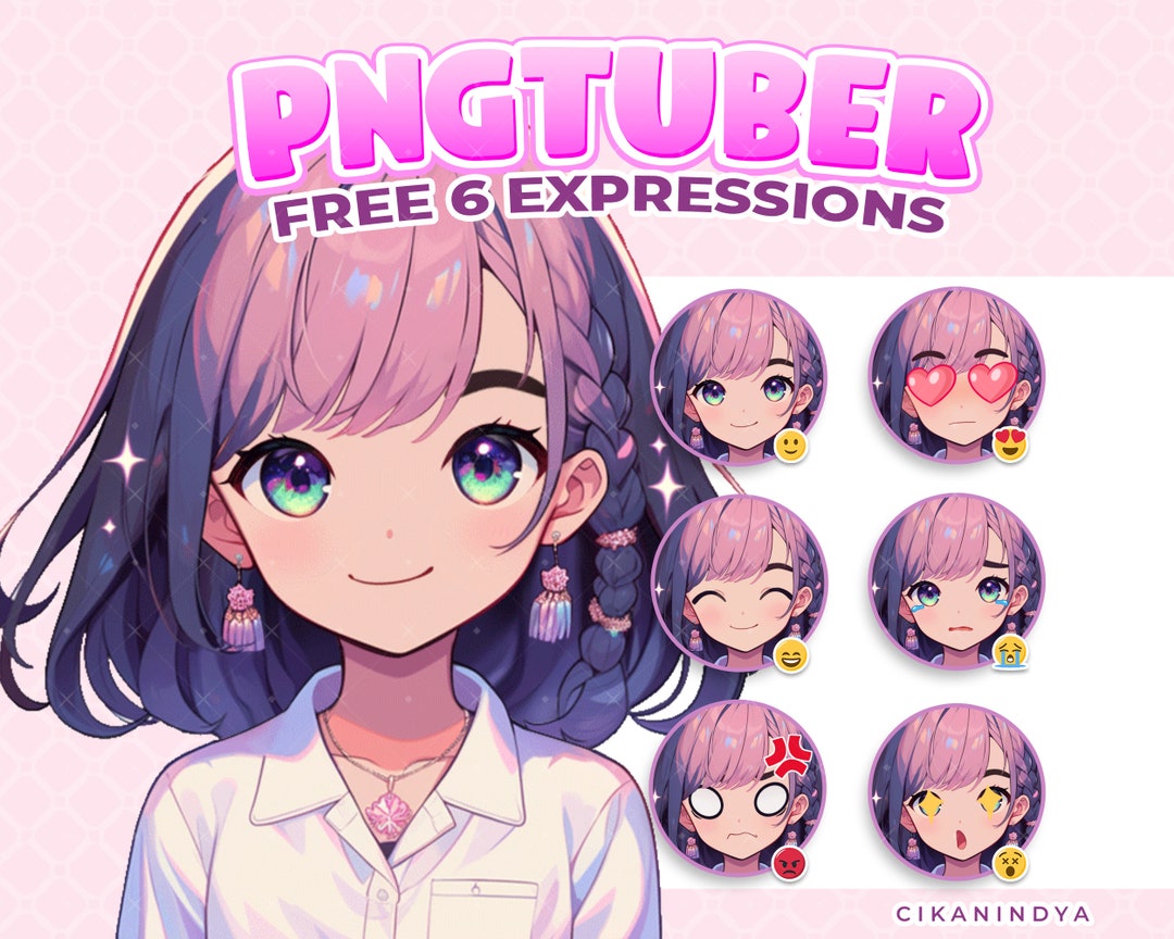 Kawaii PNG Tuber Avatar: Braided Hair, Twinkling Eyes - 6 Poses - Etsy
