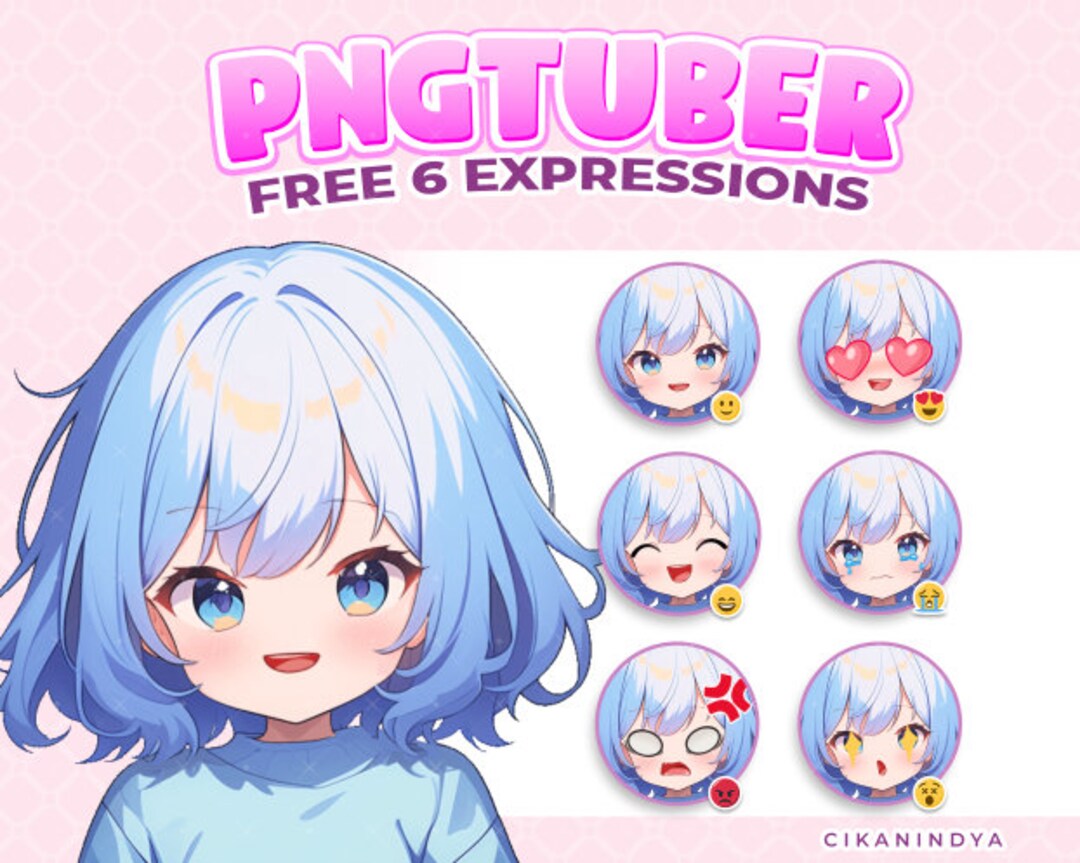 PNG Tuber | Blue-haired Girl With Halo | Get 6 Poses | Cartoon Vtuber ...