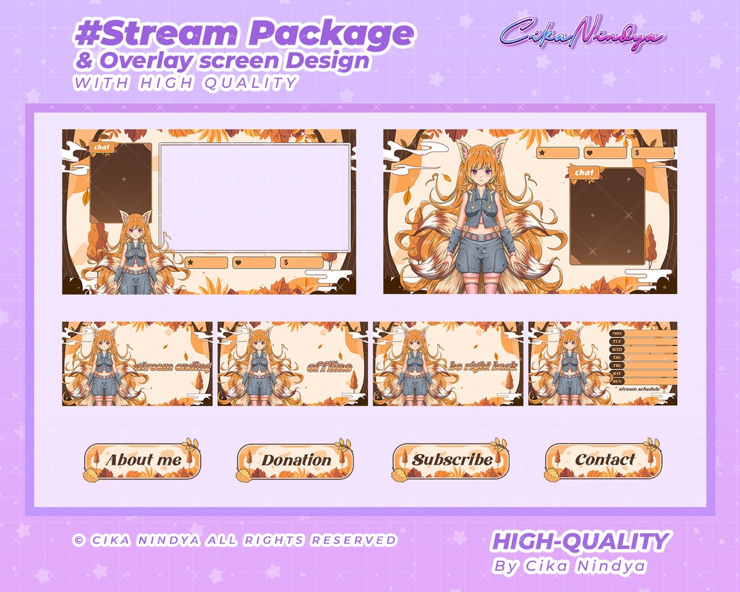 Orange Fox Tail Stream Overlay Package: Retro Arcade Vtuber Design - Etsy