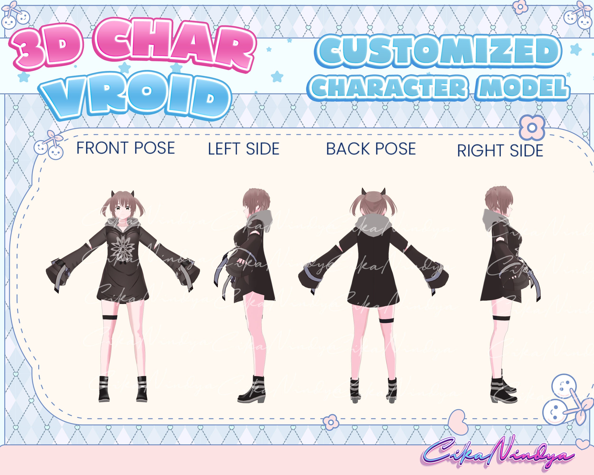 Mystical 3D Vroid Character Horn Head Anime Girl for Streamer - Etsy