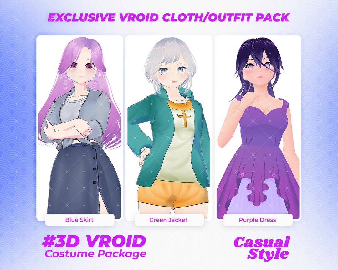 Casual Glam Dress for 3D Avatars - Vroid Clothing Pack, Virtual Stream ...