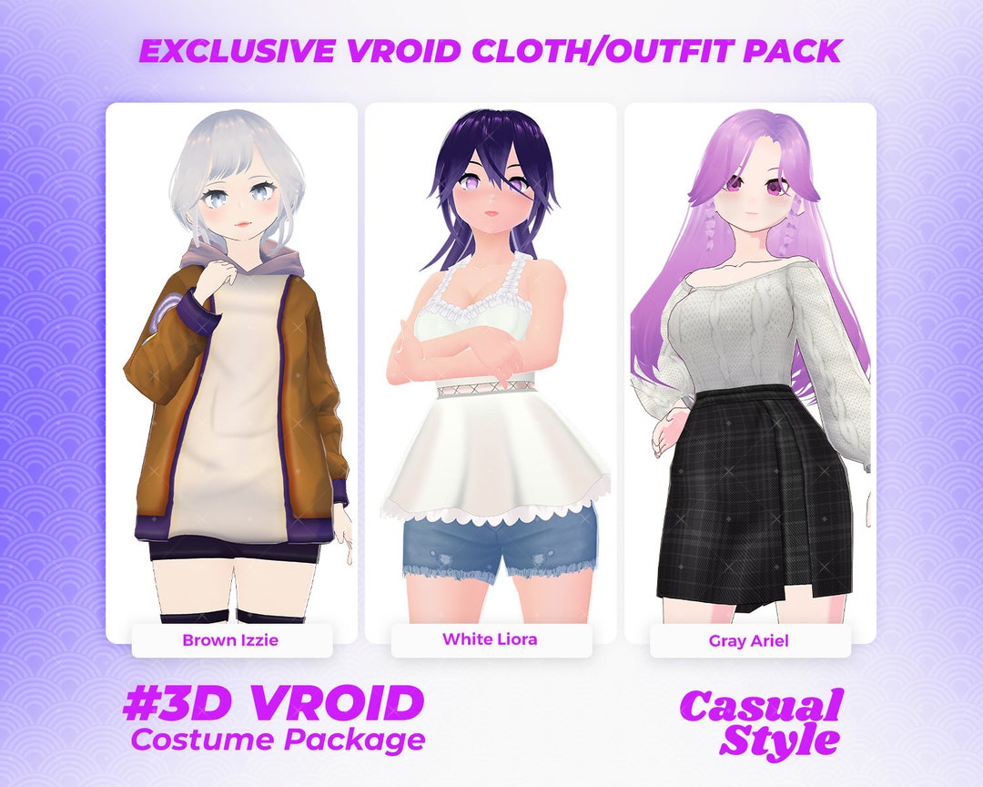 Streamer's Fashion Trio for 3D Girl Avatars - Vroid Clothing Pack, 3D ...
