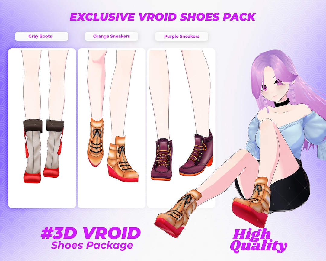 3D Vroid Shoes Pack, Vroid Outfit, Costume, Fashion Accessories ...