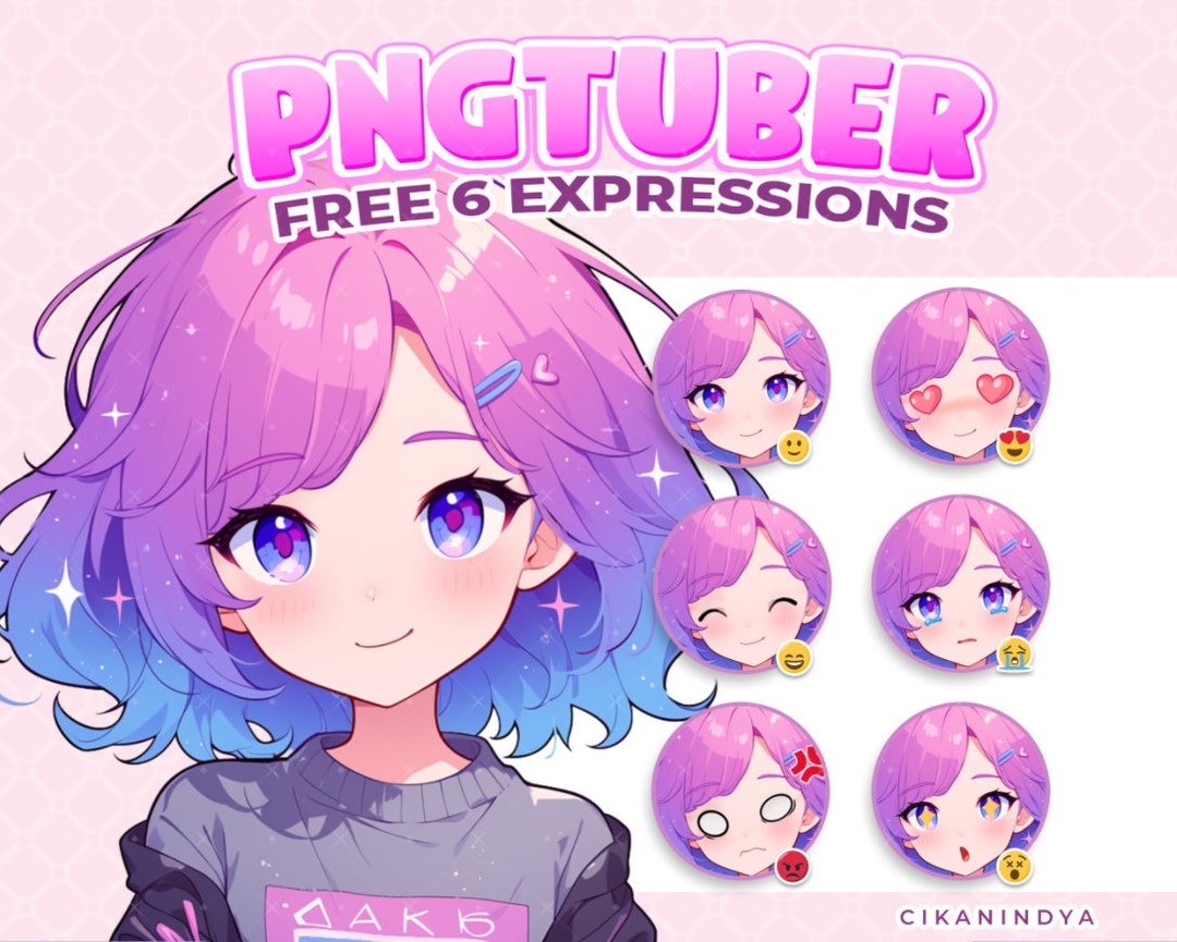 PNG Tuber | Streaming With PNG Tuber Girl Charming Blue Hairpin | Get 6 ...