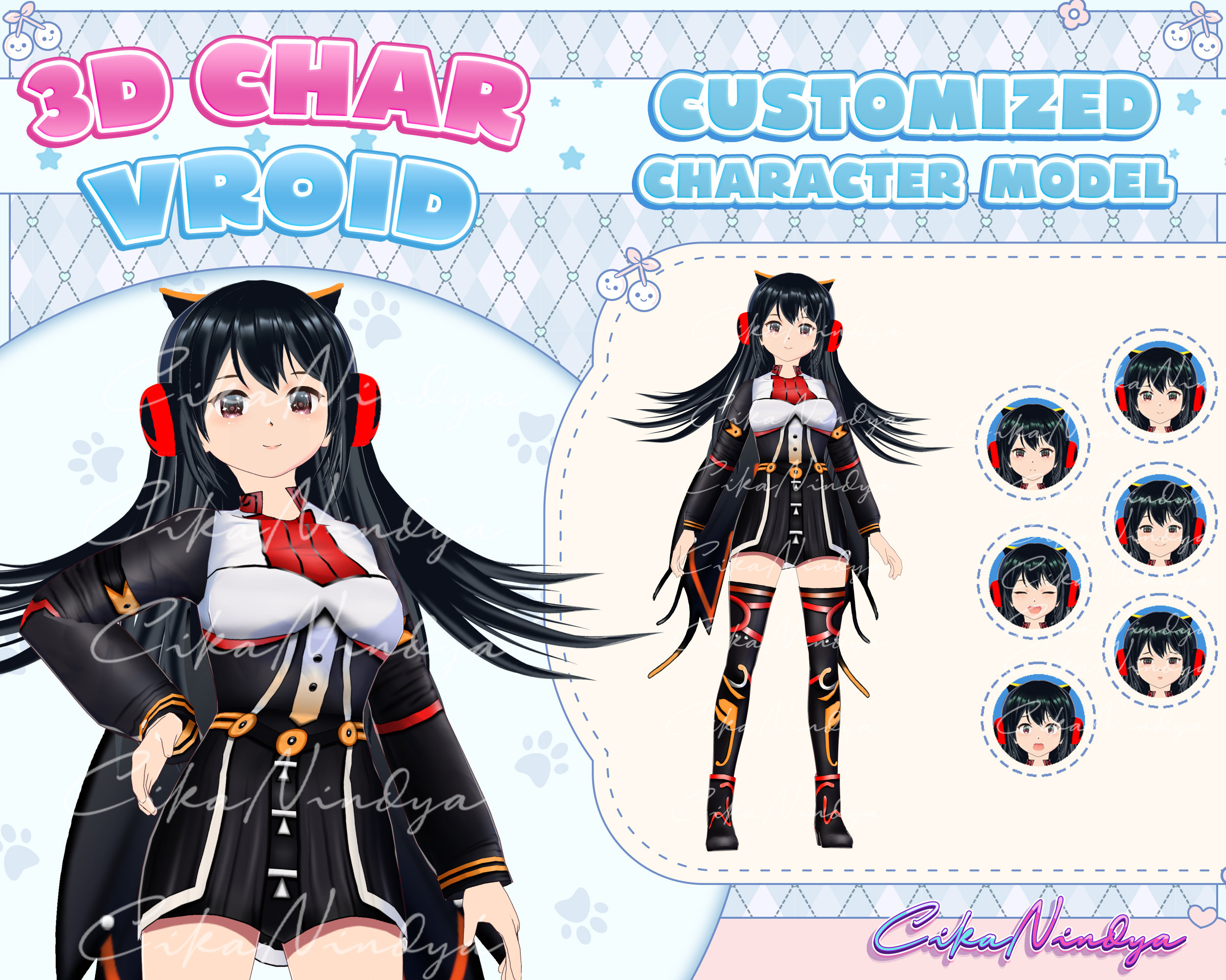 3D Vroid Character 3d Model Vtuber Model Free Vtuber Model - Etsy