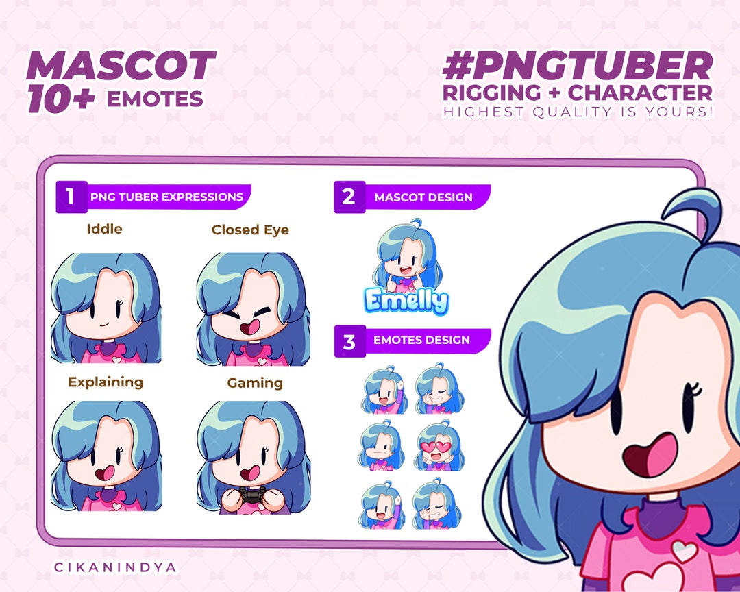 Pngtuber | PNG Tuber Emelly Girl Pack | Get 4 Expressions | 12 Emote ...