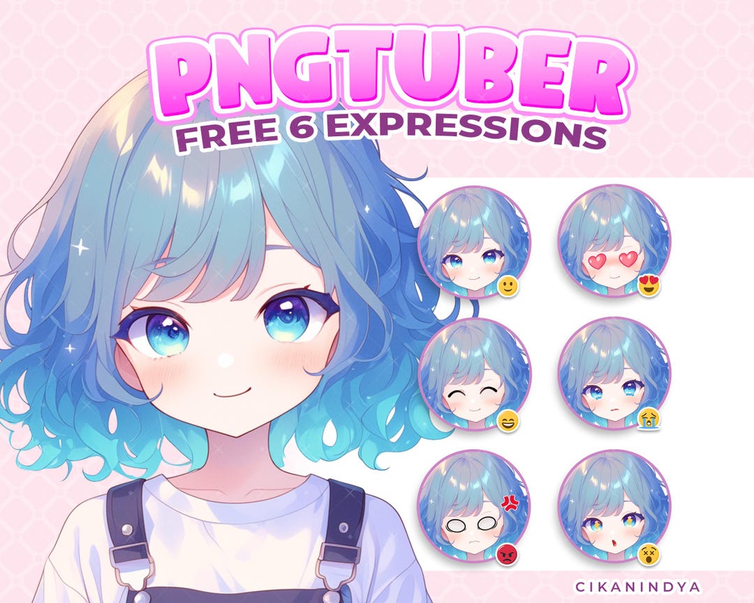 Custom-like Pngtuber Model – Premade Blue-haired Character - Etsy