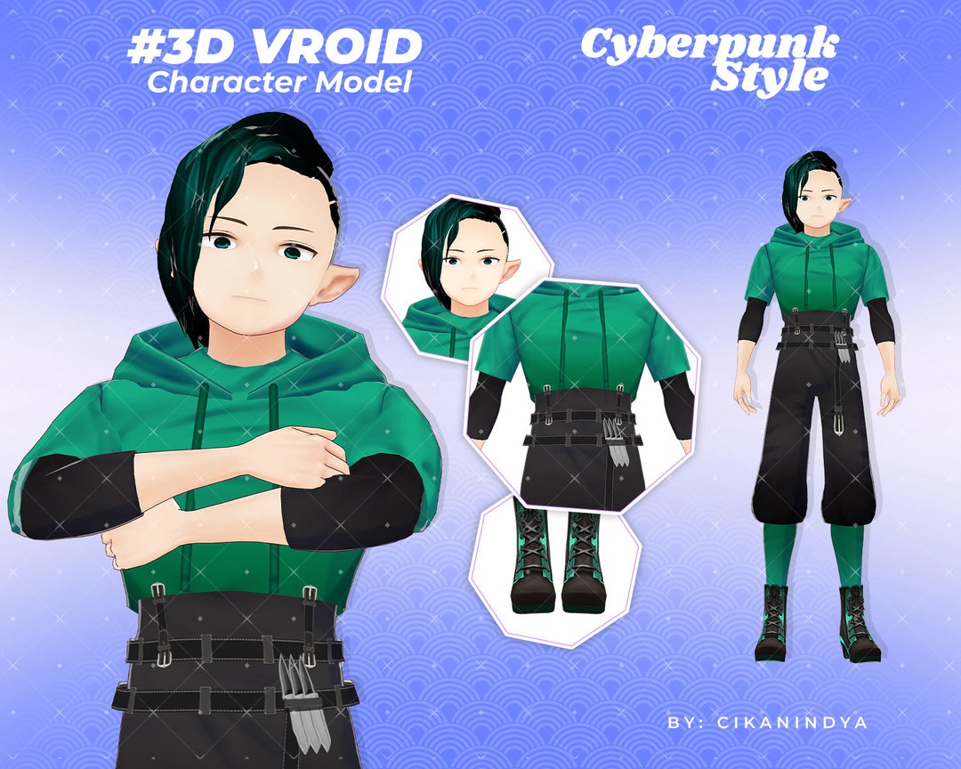 3D Vroid Vtuber Model: Male Cyberpunk Avatar (.VRM File) - Etsy