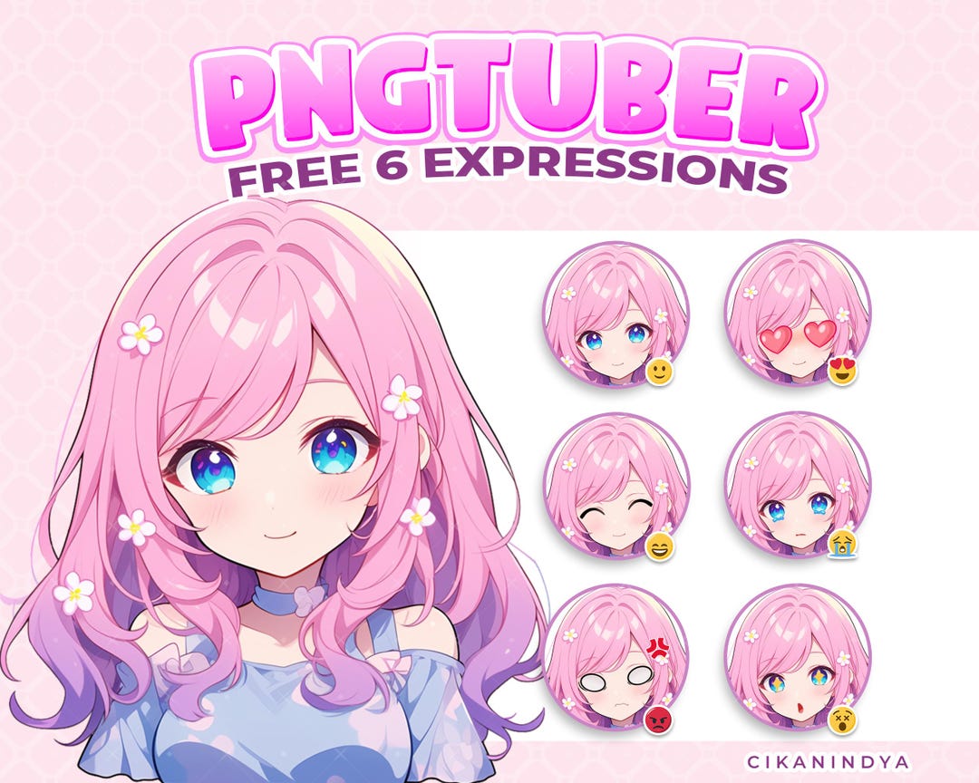 PNG Tuber | Cute Pink Flower Vtuber Avatar for Streaming | Get 6 Poses ...