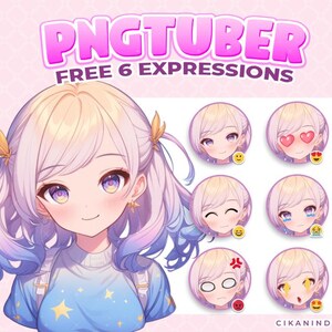 Starlight Dream Chibi PNG Tuber Avatar: Golden Hair Pins, 6 Expressions ...