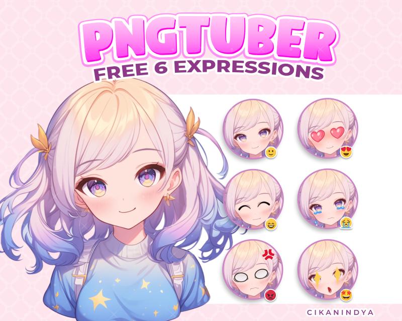 Starlight Dream Chibi PNG Tuber Avatar: Golden Hair Pins, 6 Expressions ...