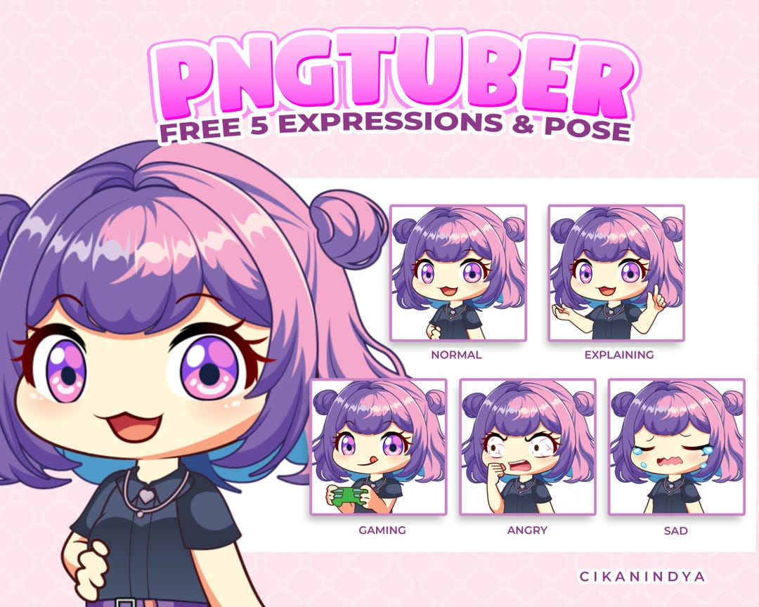 Chibi Female Pngtuber – Cute Girl With Purple and Pink Hair - Etsy