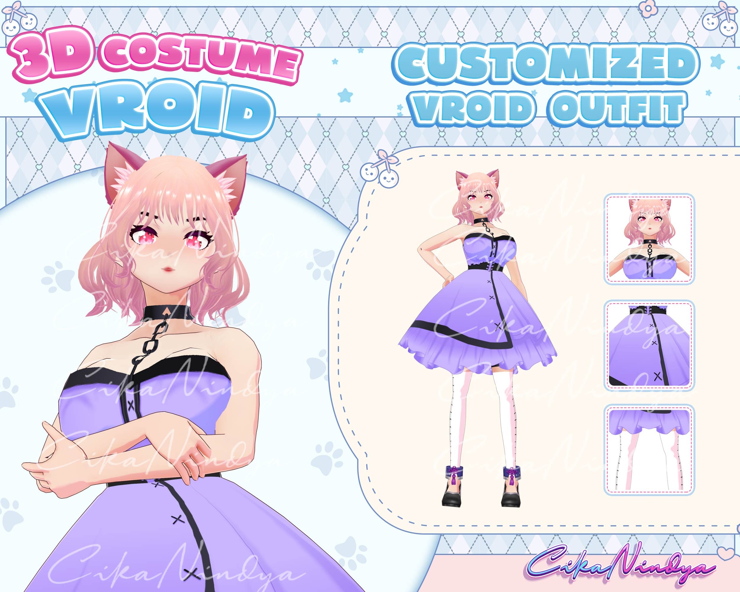 Get Creative With 3D Vroid Costume Gothic Purple Dress for - Etsy