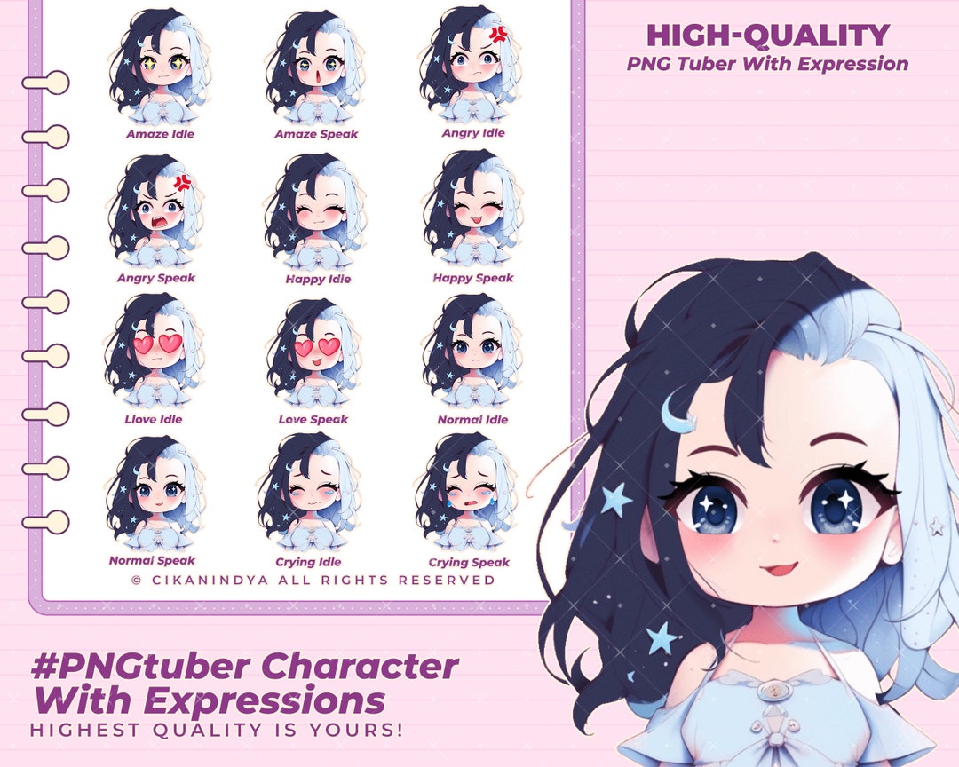 PNG Tuber | PNG Tuber Chibi Cute Star Blue Girl Designs | 12 Pose ...