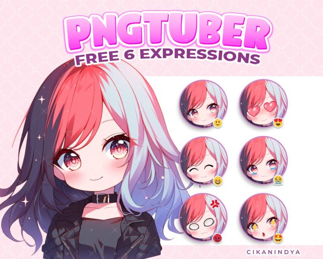 Edgy Chibi Pngtuber Model: Red & Blue Hair, Leather Jacket - Etsy